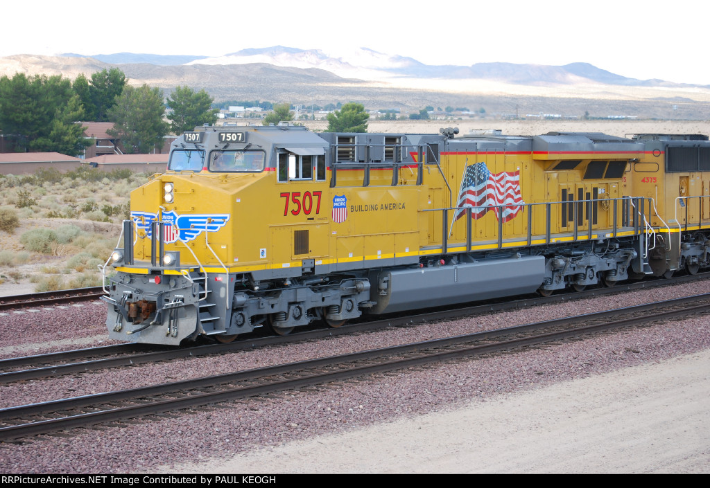 UP 7507 heads west towards Los Angeles or Long Beach, Ca with a Z Train bound for either lqcation.